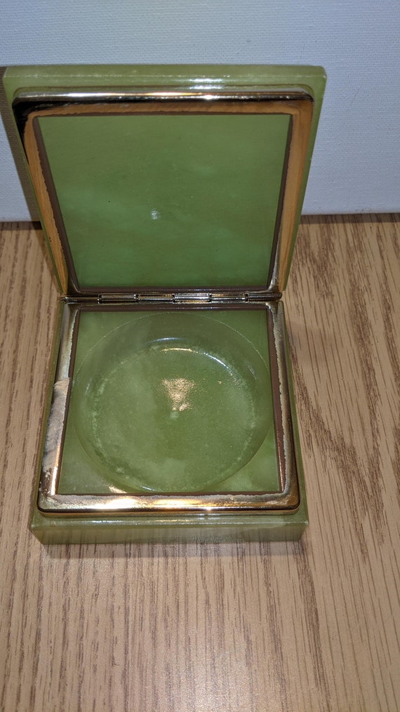 Green Square Alabaster Trinket Box / Floral Design / … - Gem