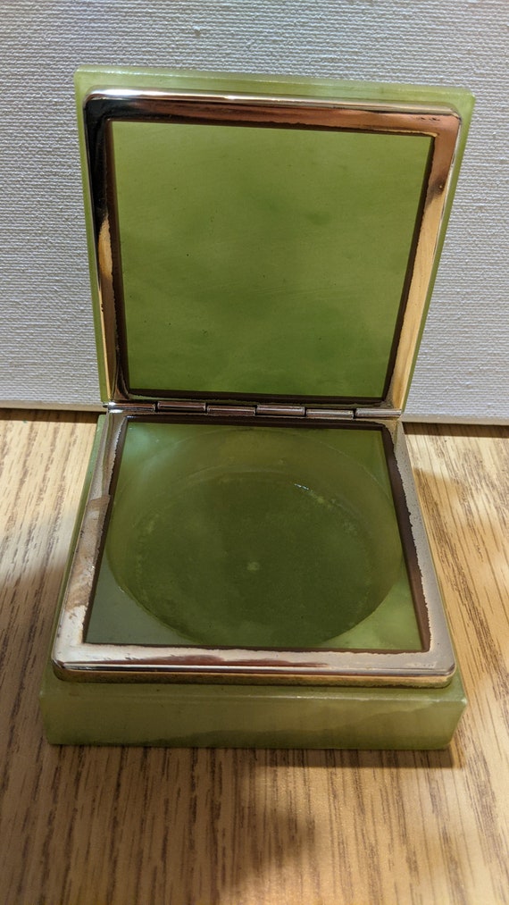 Green Square Alabaster Trinket Box / Floral Design / … - Gem