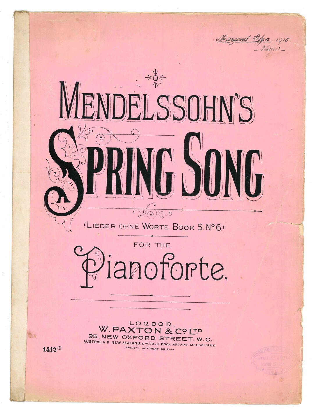 Sheet Music Spring Song Mendelssohn's - Etsy
