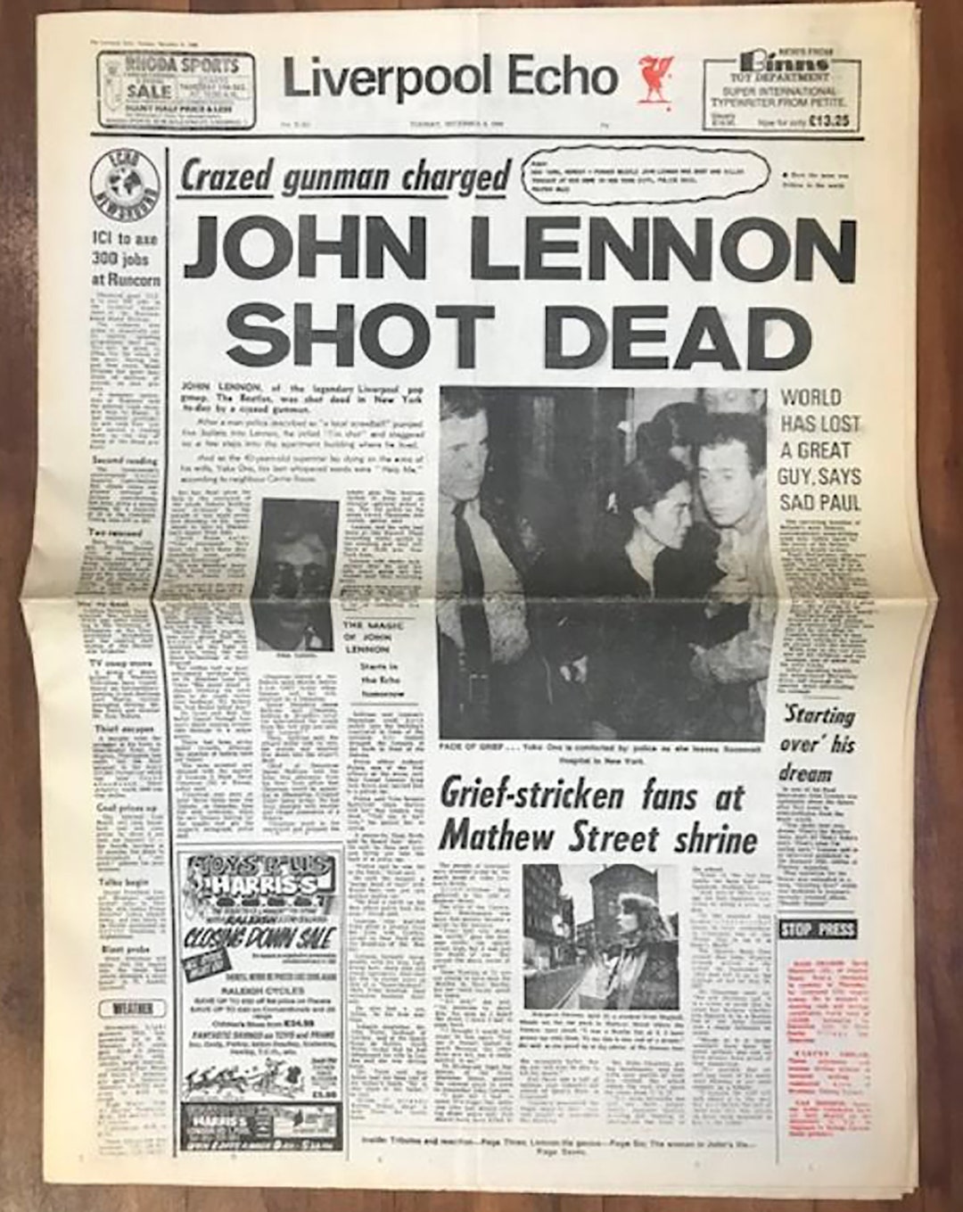 Liverpool Echo Dec 9 1980 Original Rare Vintage John Lennon Front Page ...