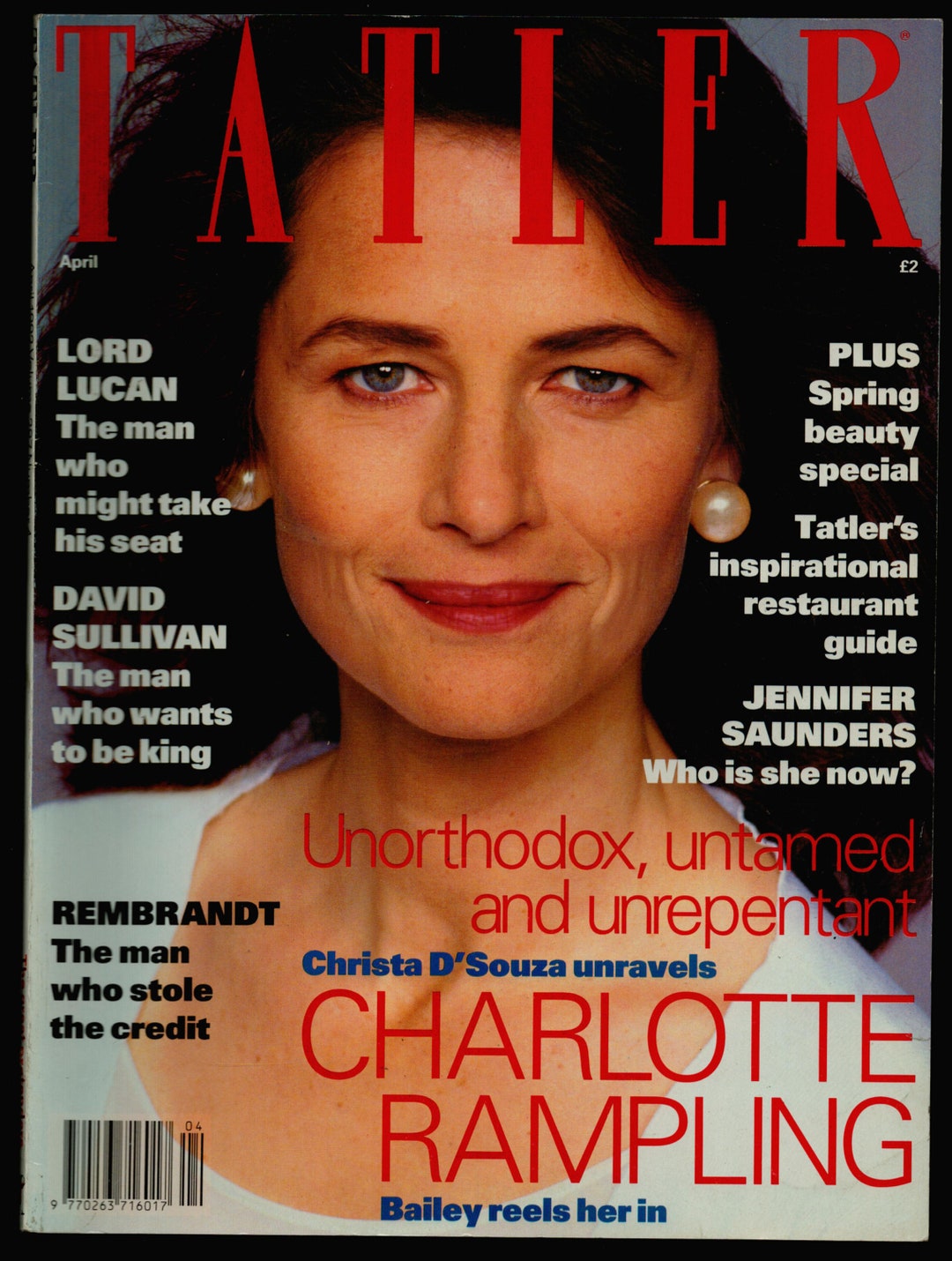Tatler April 1992 British Original Vintage Fashion Magazine Cover ...