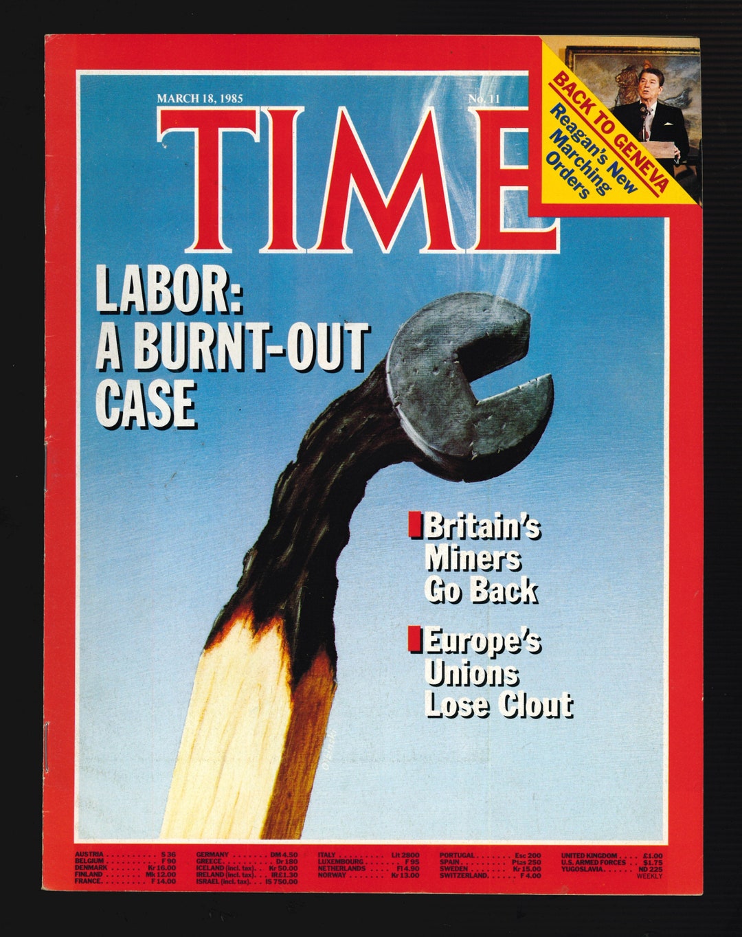 TIME EUROPE MAR 18 1985 Vintage Magazine Labor: A Burnt Out Case - Etsy