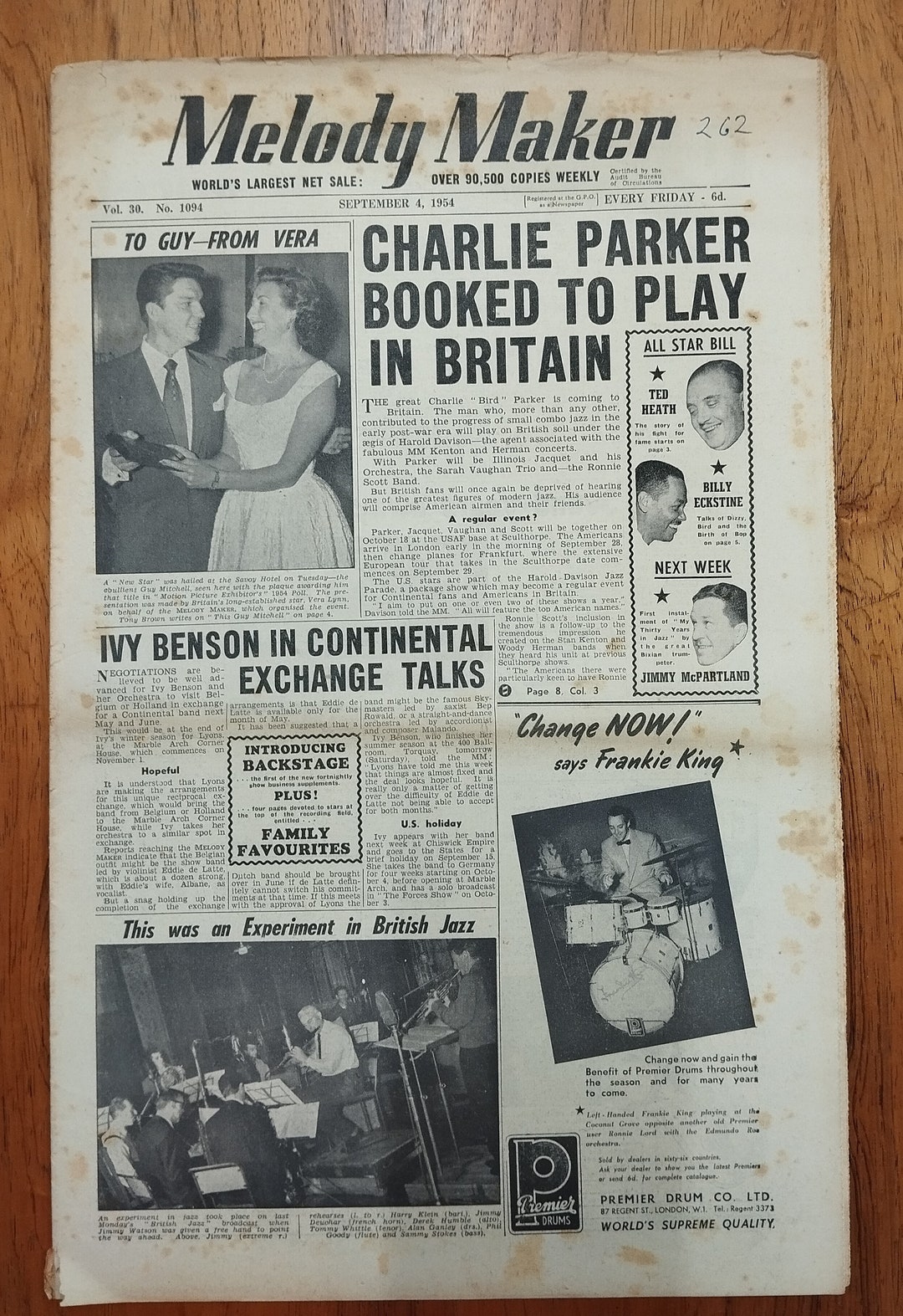 Melody Maker Sept 4 1954 British Pop Newspaper Charlie Parker 70th ...