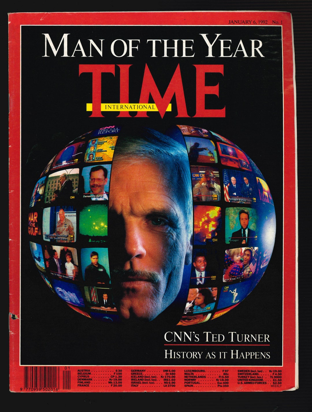 TIME EUROPE JAN 6 1992 Vintage Magazine Ted Turner - Etsy