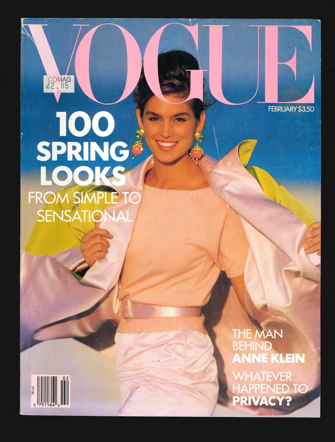 Vogue US Feb 1990 Original Vintage Fashion Magazine Cindy Crawford Anne ...