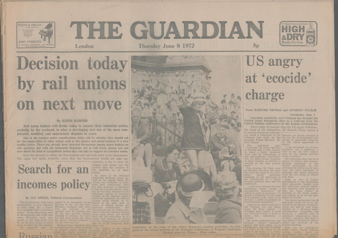 The Guardian June 8 1972 Original Vintage Rare Newspaper Birthday Gift ...