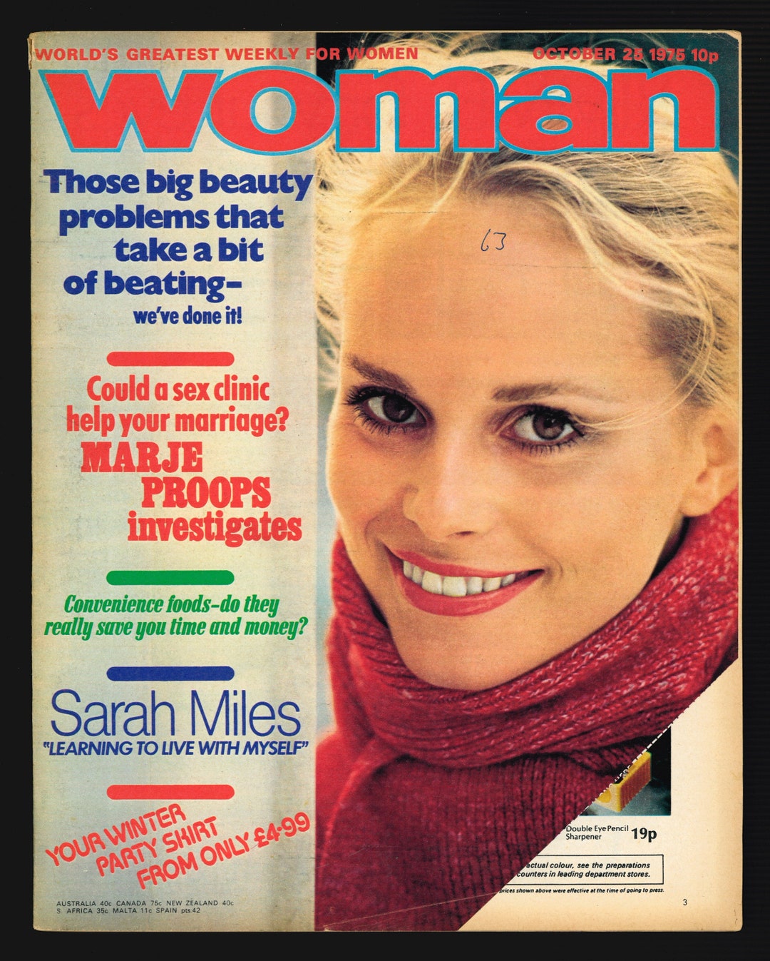 Woman Oct 25 1975 Vintage Magazine Fashion Beauty Cooking Sarah Miles ...