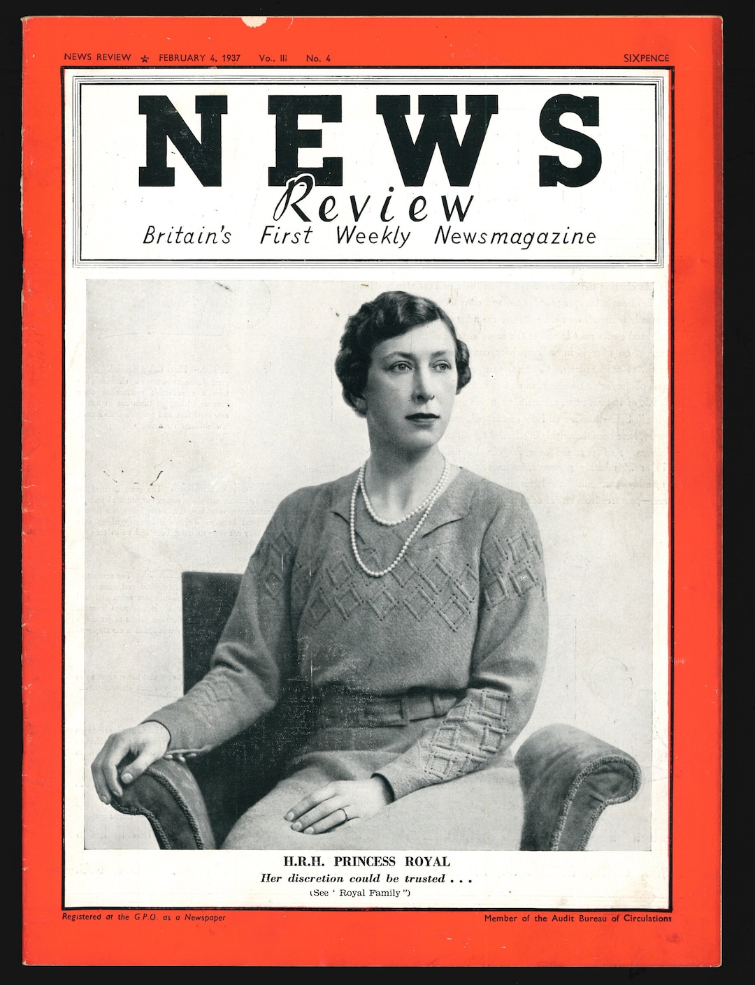 NEWS REVIEW FEB 4 1937 Vintage Magazine H.R.H Princess Royal - Etsy