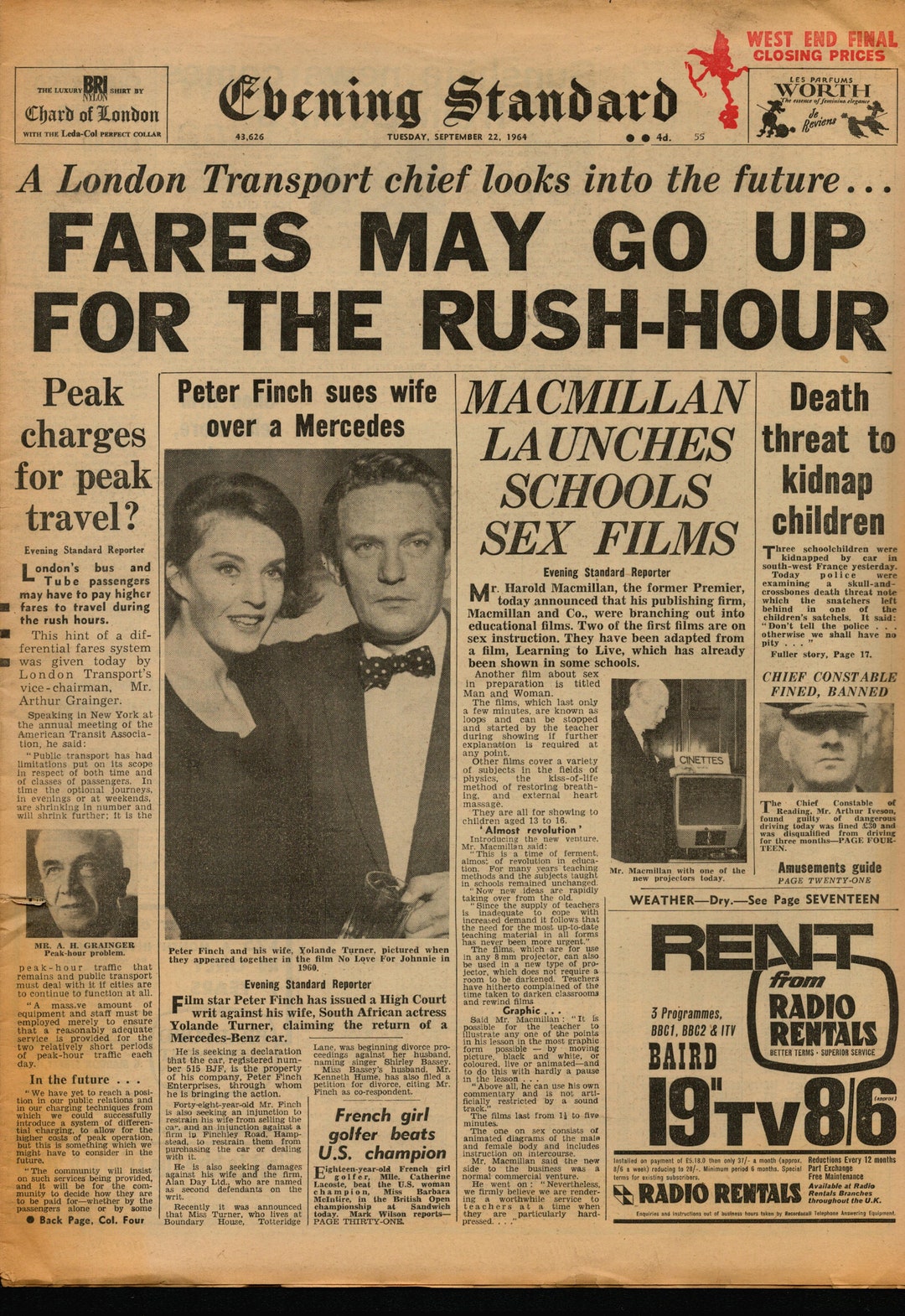 Evening Standard Sept 22 1964 Original Vintage Rare Newspaper Peter ...