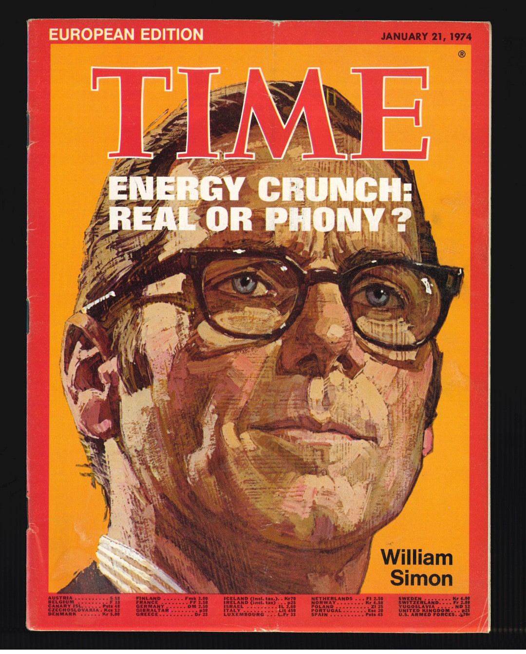 TIME JAN 21 1974 Vintage Magazine Energy Crunch William Simon 50th - Etsy