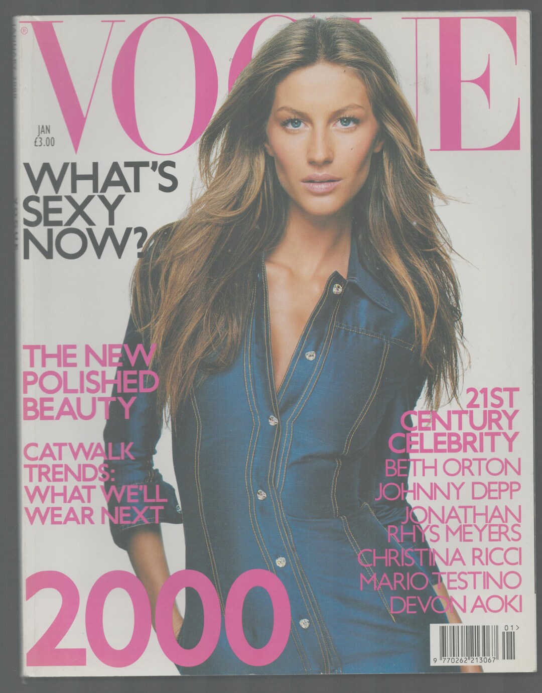 Vogue UK Jan 2000 British Original Fashion Magazine Cover : Gisele - Etsy