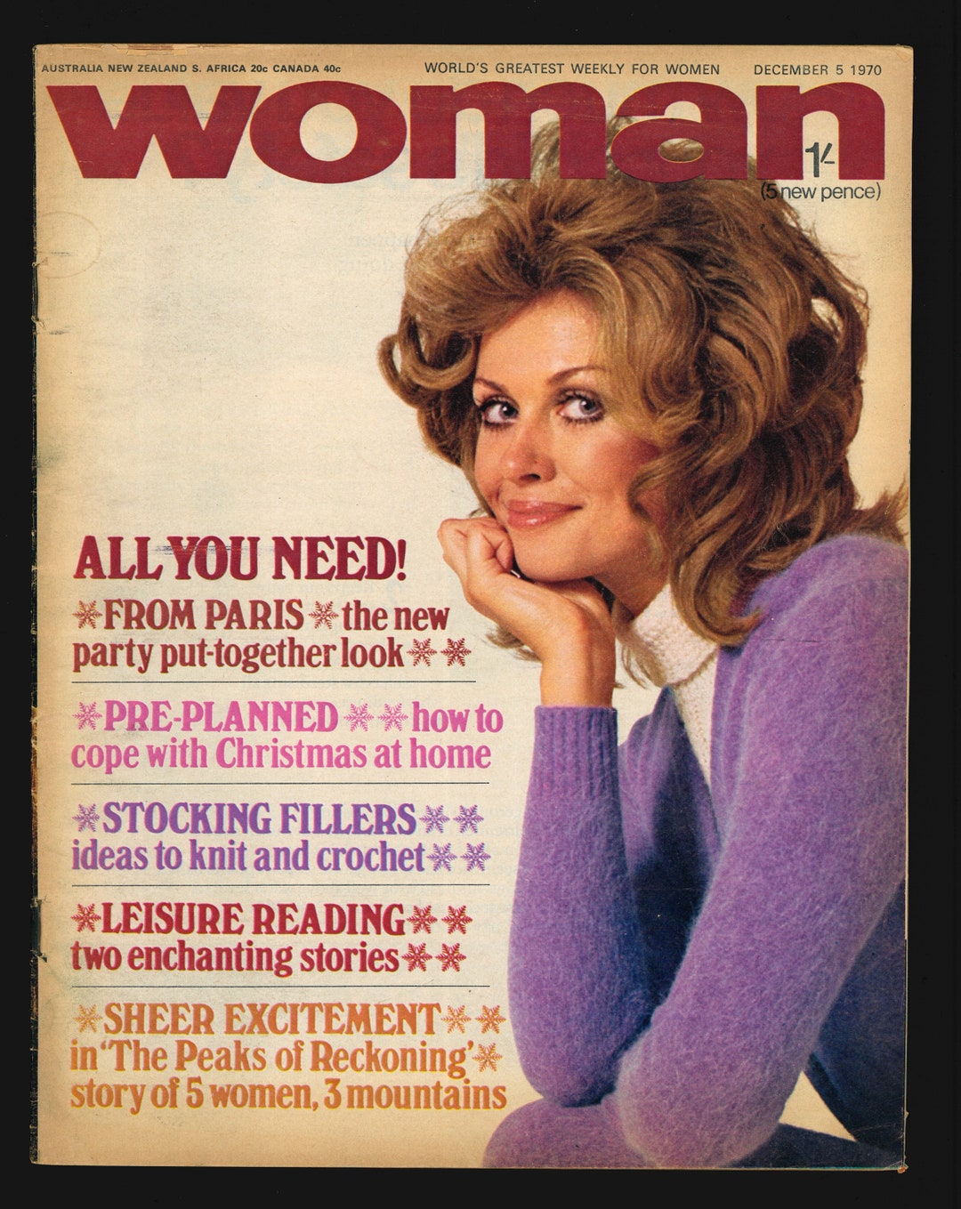 Woman Dec 5 1970 Vintage Magazine Fashion Beauty Cooking - Etsy
