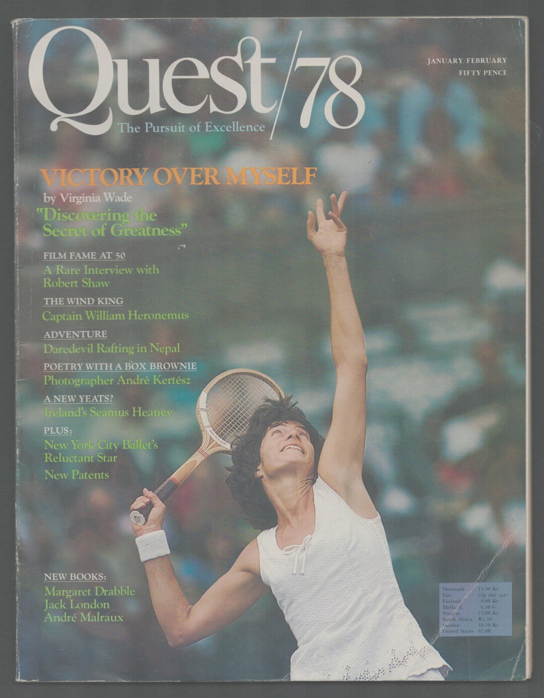 Quest Magazine Jan Feb 1978 Original Vintage Virginia Wade Seamus ...