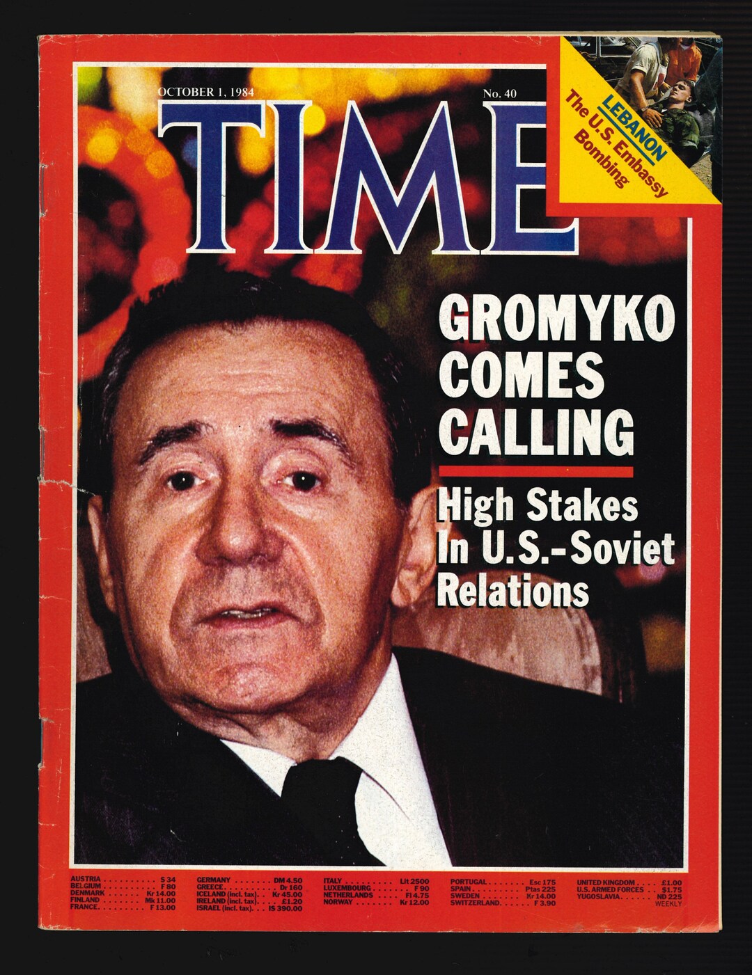 TIME EUROPE OCT 1 1984 Vintage Magazine Gromyko Comes Calling 40th - Etsy