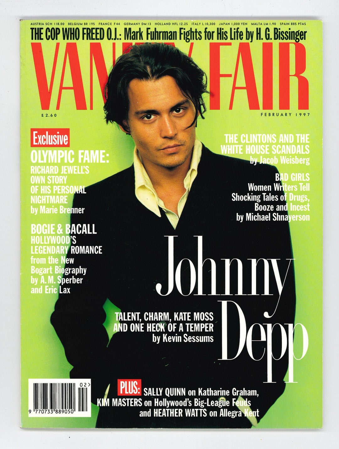 Vanity Fair Magazine Feb 1997 Johnny Depp Cover - Etsy