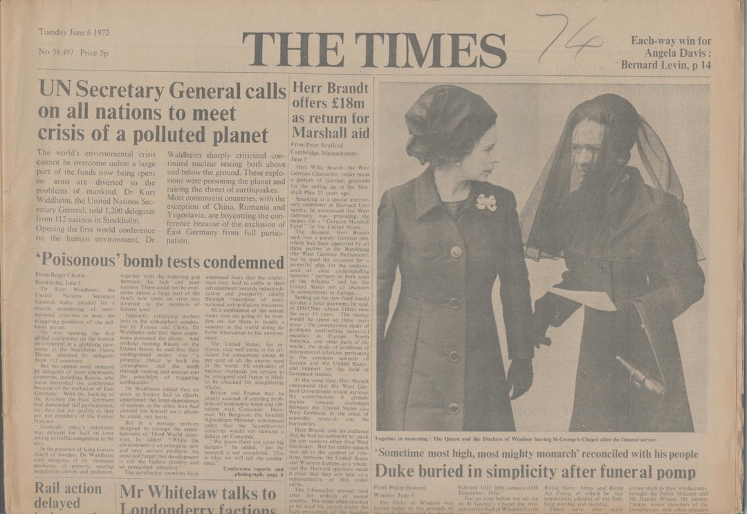 The Times June 6 1972 Original Rare Vintage Newspaper Birthday Queen ...