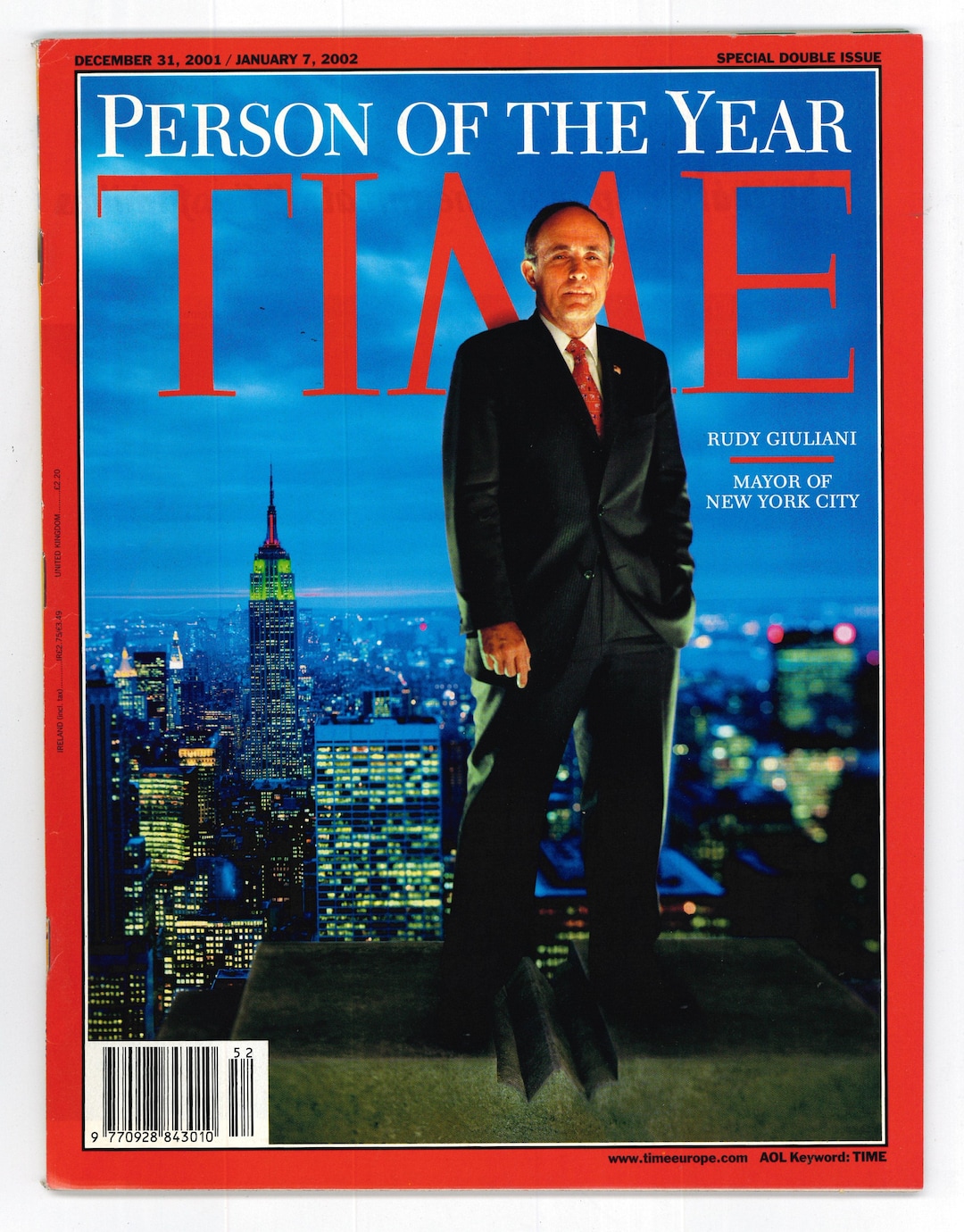 TIME DEC 31 2001-JAN 7 2002 Vintage Magazine Rudy Giuliani Mayor of New ...