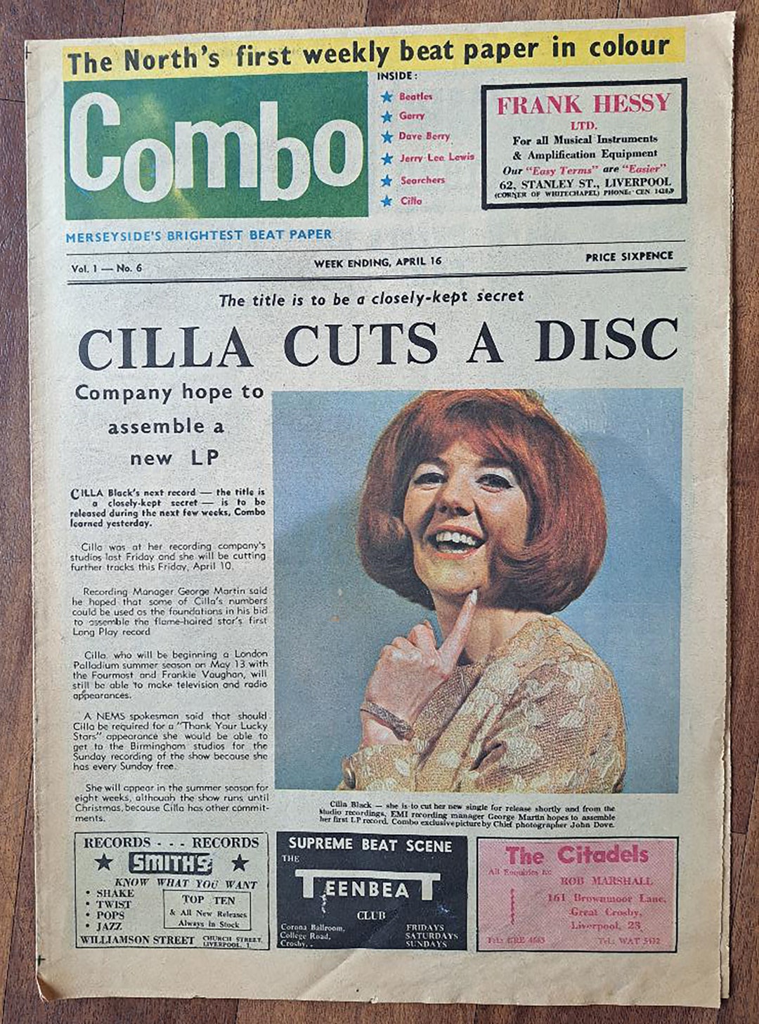 Combo Beat Paper Vol 1 No 6 April 16 1964 Front Page : Cilla Black - Etsy