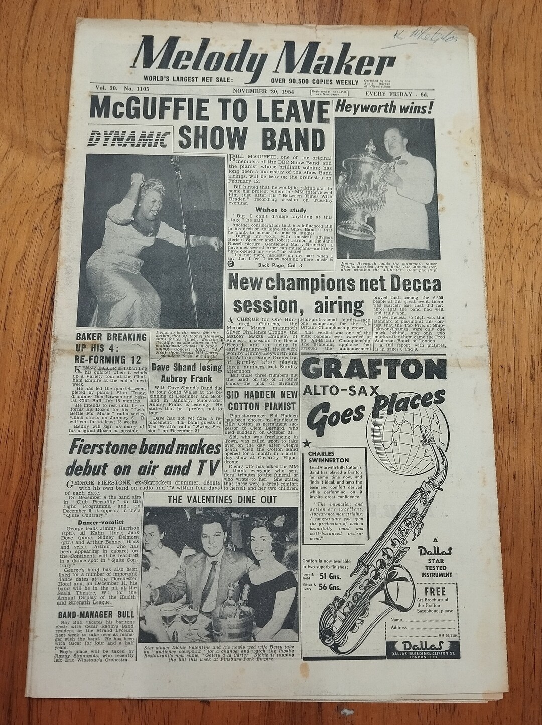 Melody Maker Nov 20 1954 British Pop Newspaper Mcguffie 70th Birthday ...