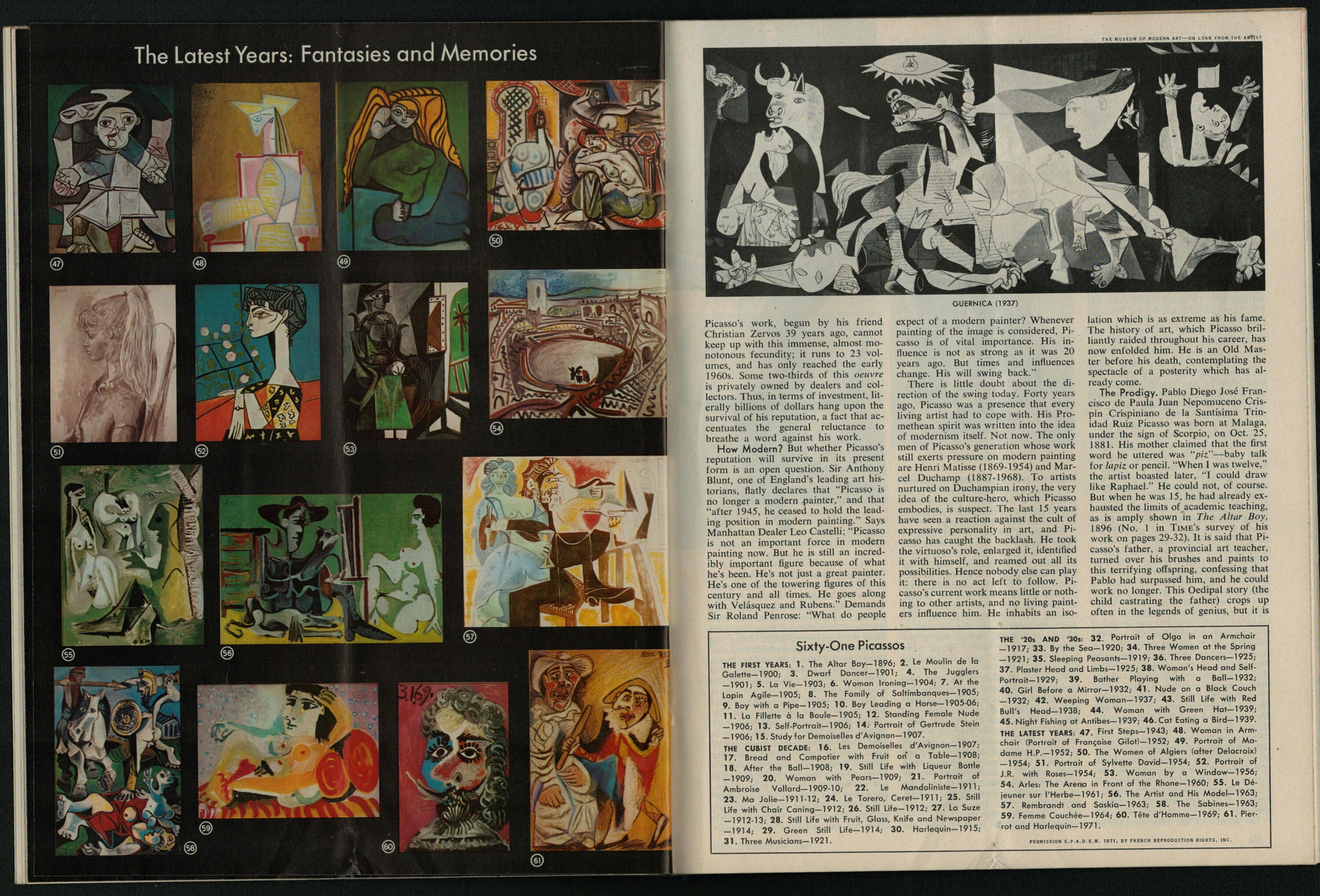 Time Magazine Nov 1 1971 Rare Vintage Magazine Artist of the Century ...