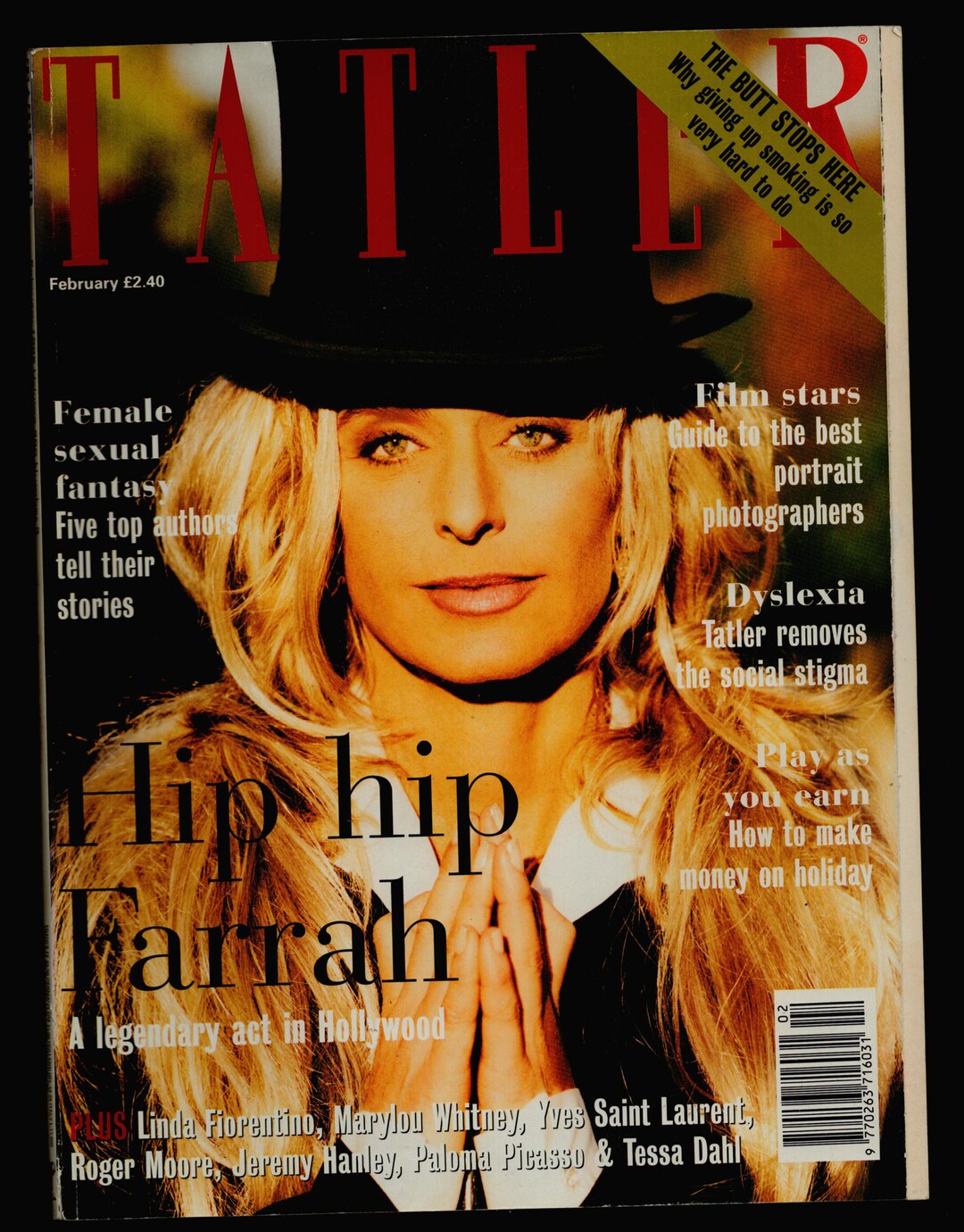Tatler Feb 1995 Original Vintage Fashion Magazine Cover: Farrah Fawcett ...