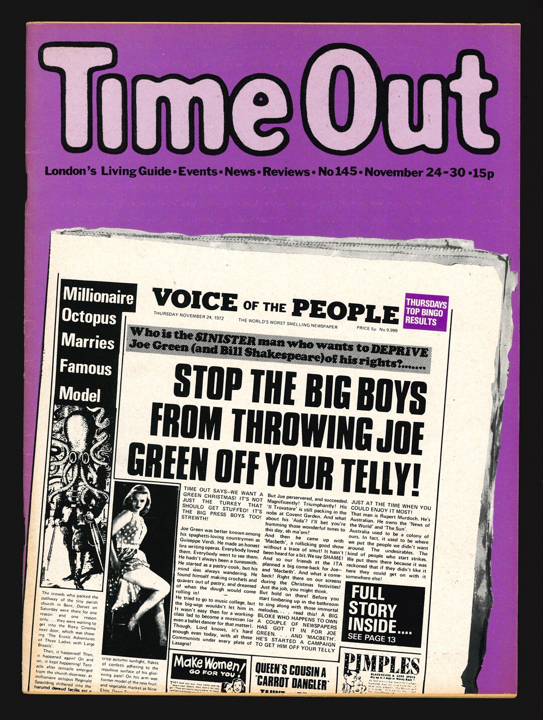 Time Out Issue #145 Nov 24-30 1972 London Original Vintage Magazine - Etsy