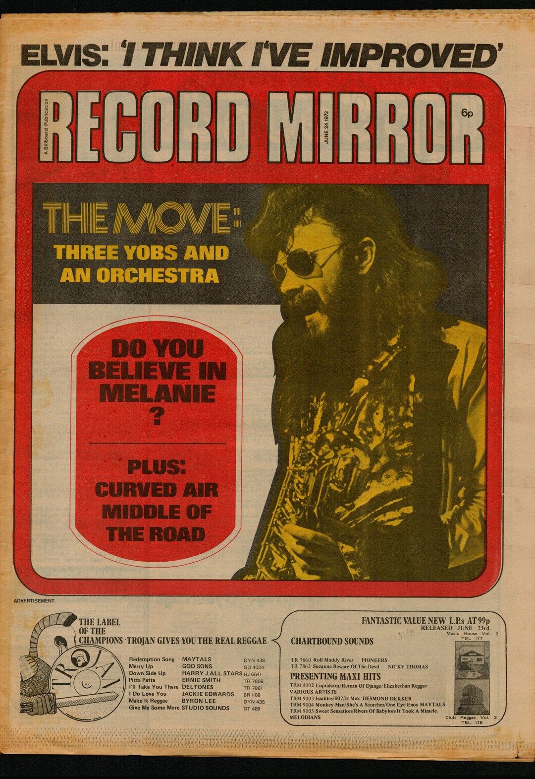 Record Mirror June 24 1972 Original Music Magazine David Bowie LP, Move ...