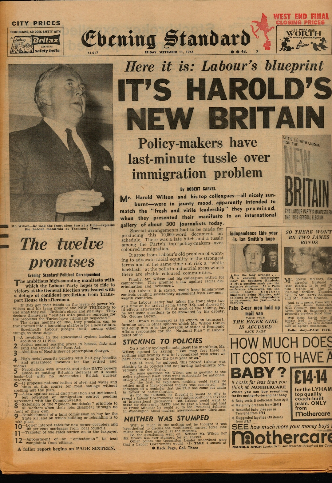 Evening Standard Sept 11 1964 Original Vintage Rare Newspaper Birthday ...