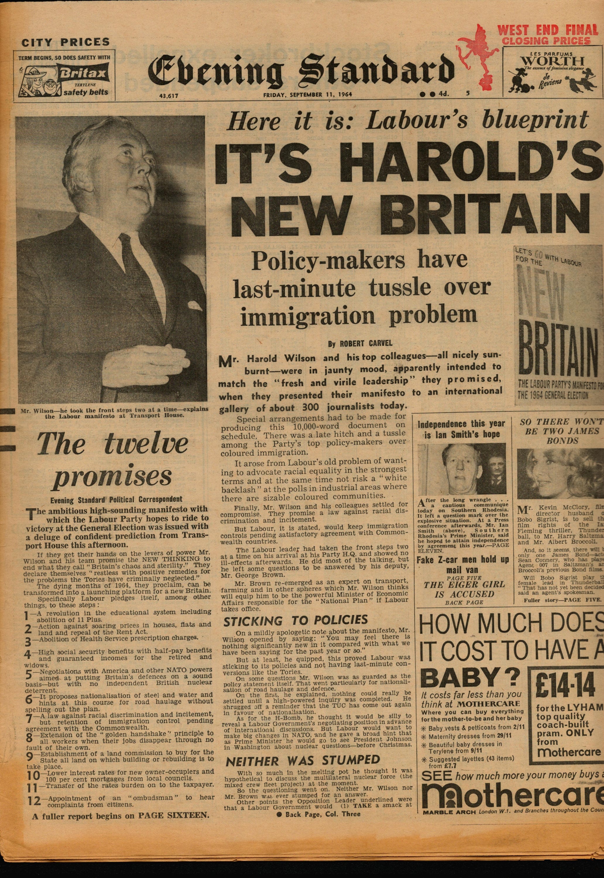 Evening Standard Sept 11 1964 Original Vintage Rare Newspaper Birthday ...