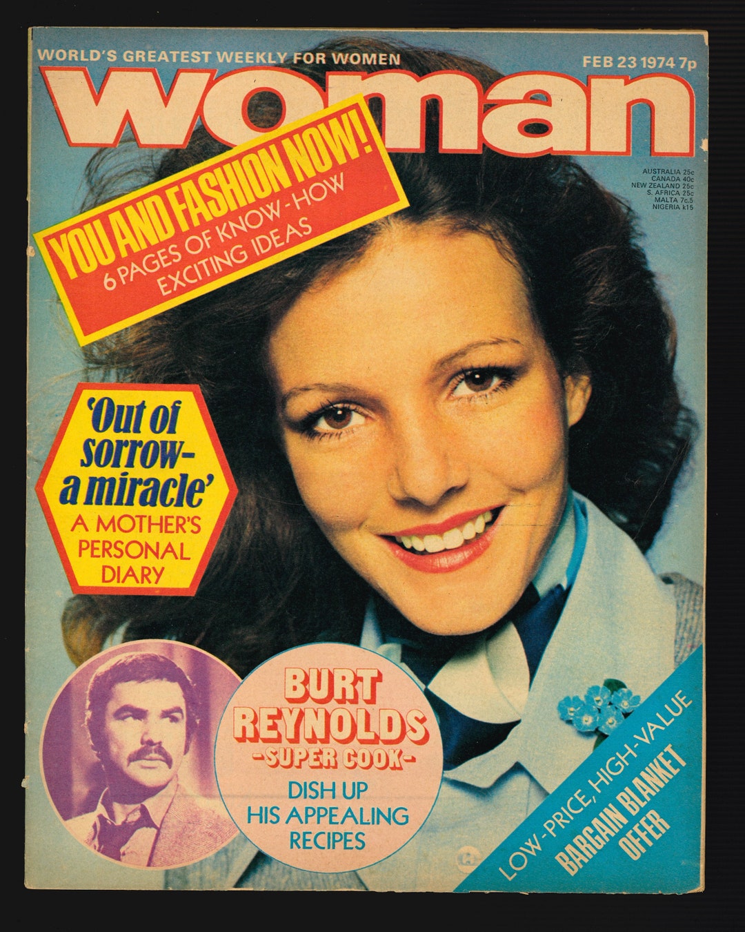 Woman Feb 23 1974 Vintage Magazine Fashion Beauty Cooking Burt Reynolds ...