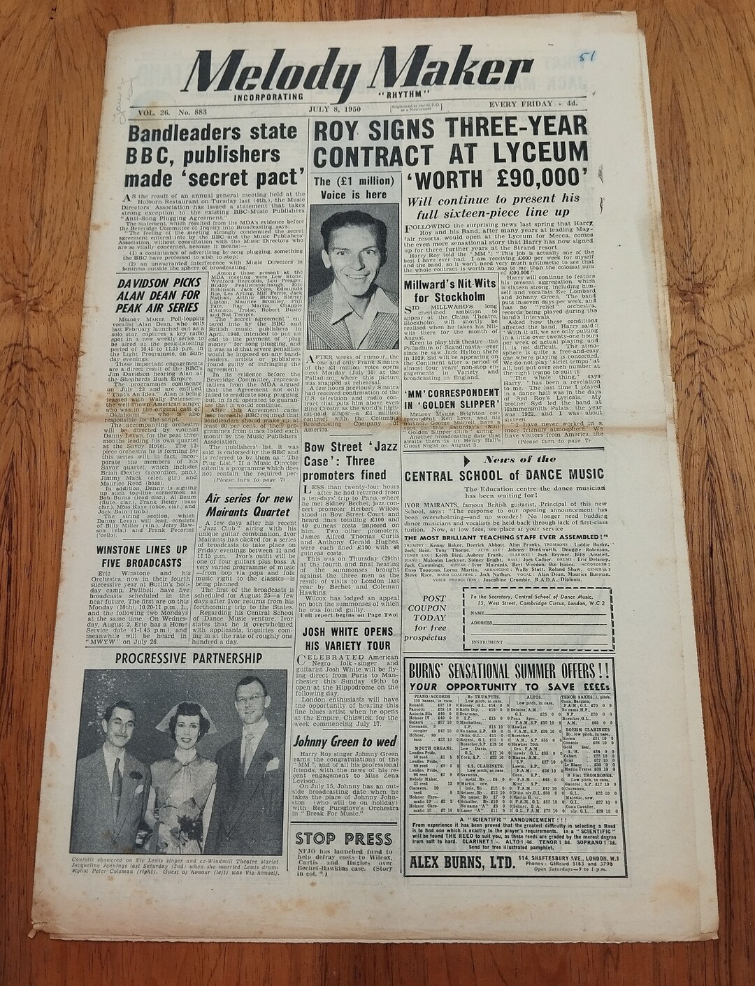 Melody Maker July 8 1950 British Pop Newspaper Frank Sinatra - Etsy