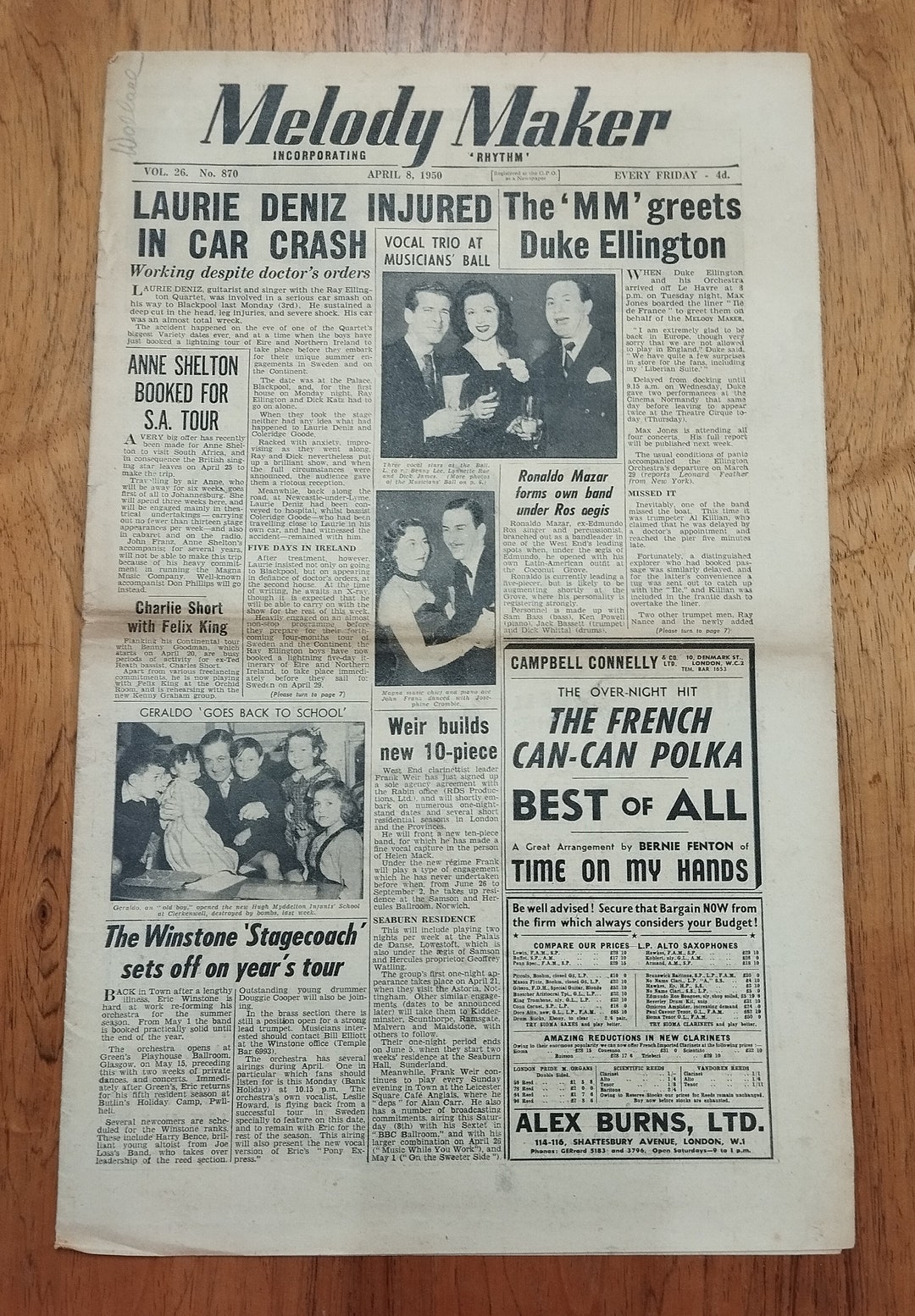 Melody Maker April 8 1950 British Pop Newspaper Duke Ellington - Etsy