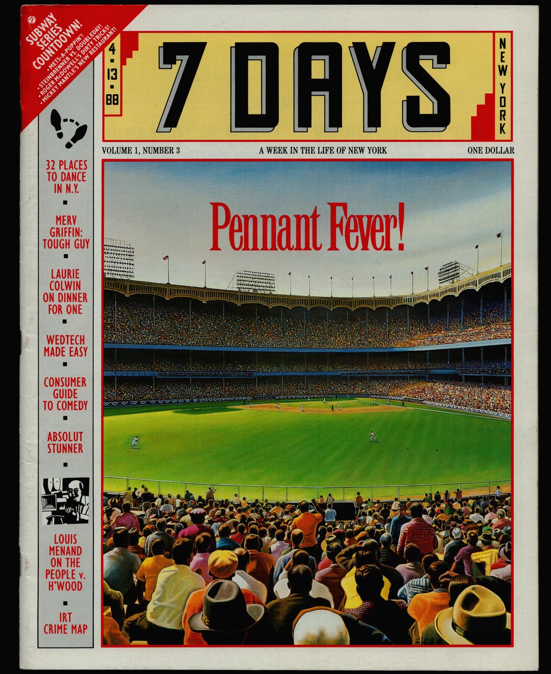 7 Days Magazine April 13 1988 Vol 1 No 3 New York Pennant Fever! - Etsy