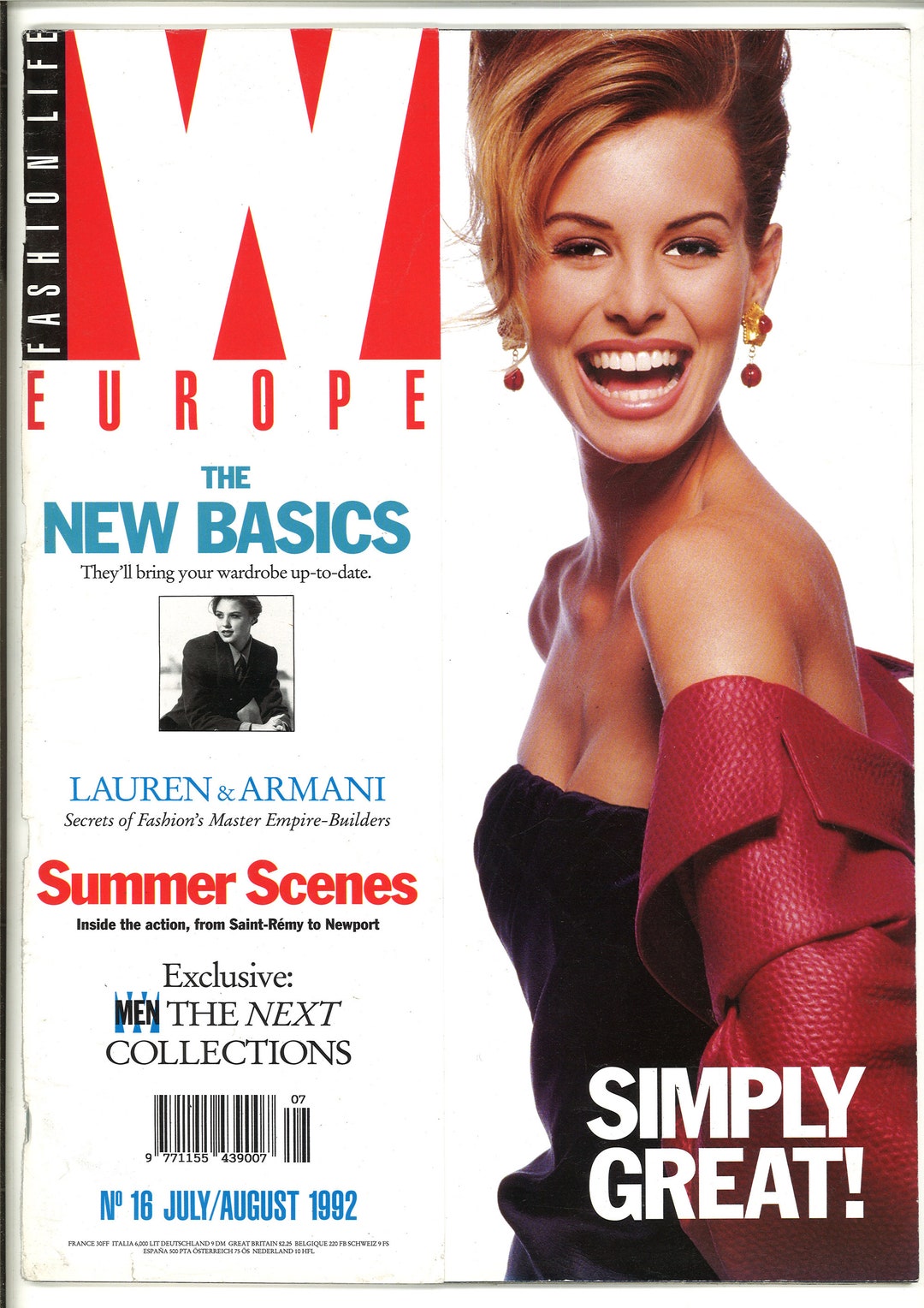 W Europe No 16 July Aug 1992 Vintage Original Fashion Magazine for Men ...