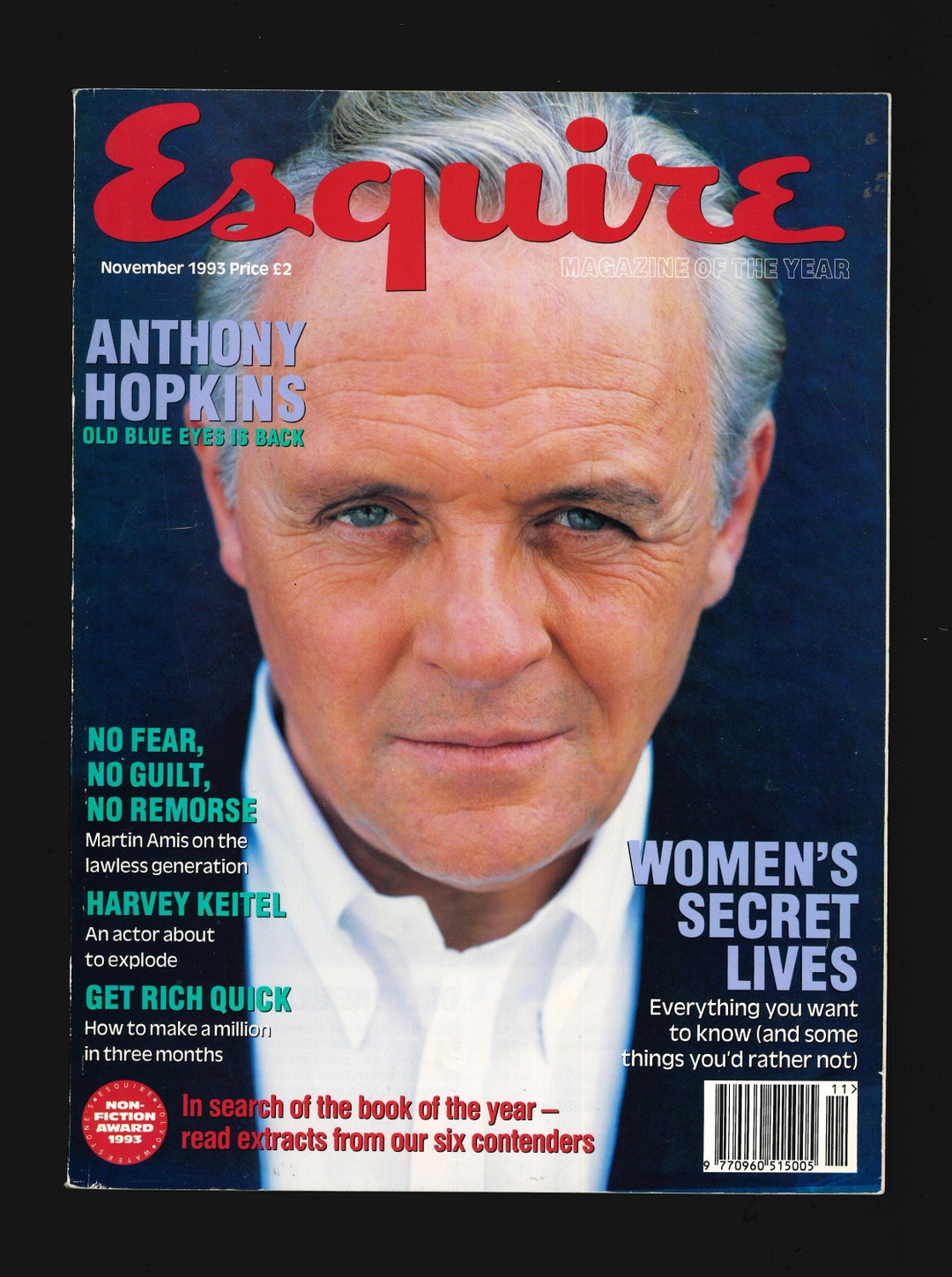 Esquire Magazine UK Nov 1993 Magazine Cover: Anthony Hopkins - Etsy