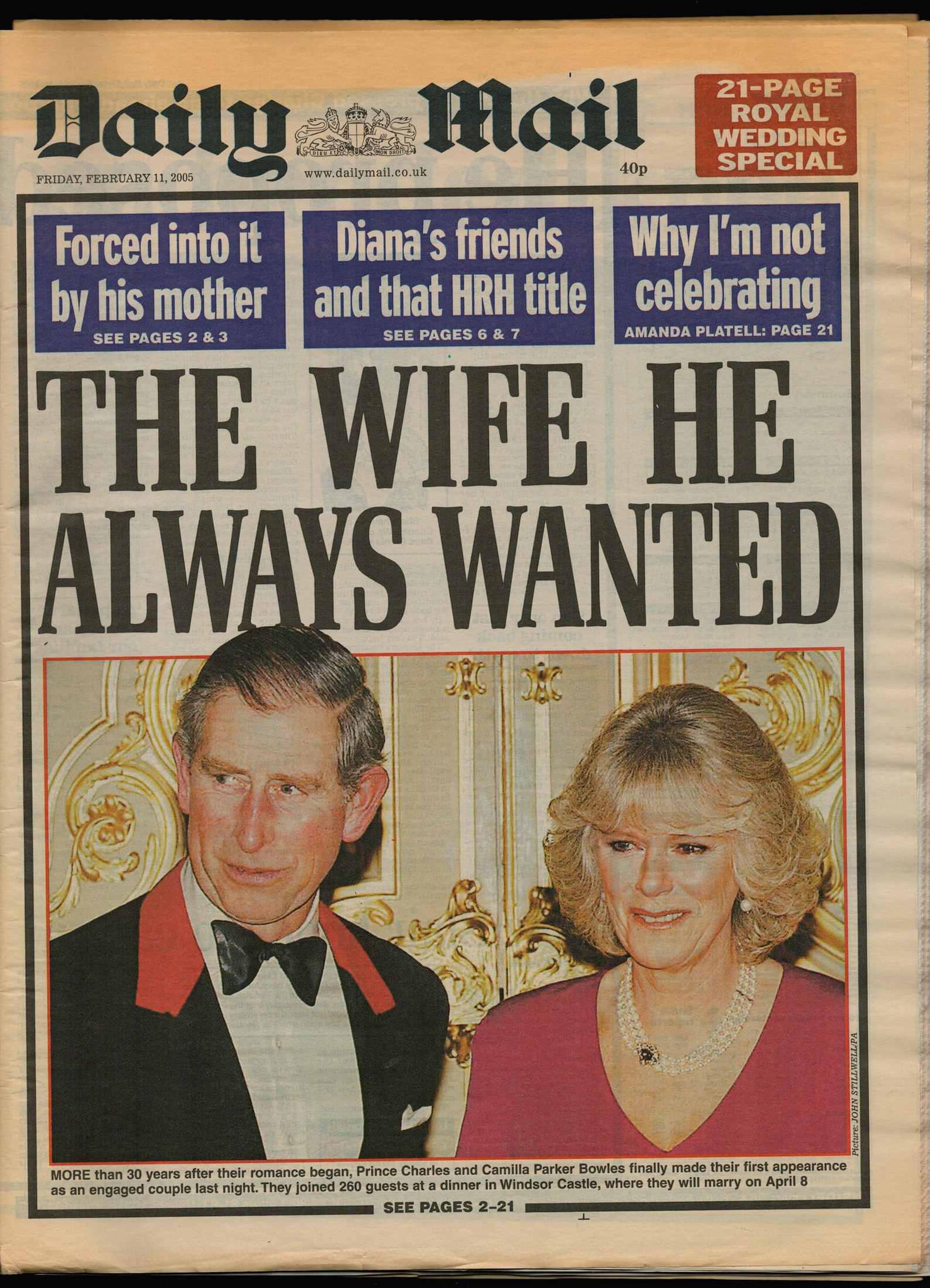 Daily Mail Feb 11 2005 Original Rare Newspaper Souvenir Prince Charles ...