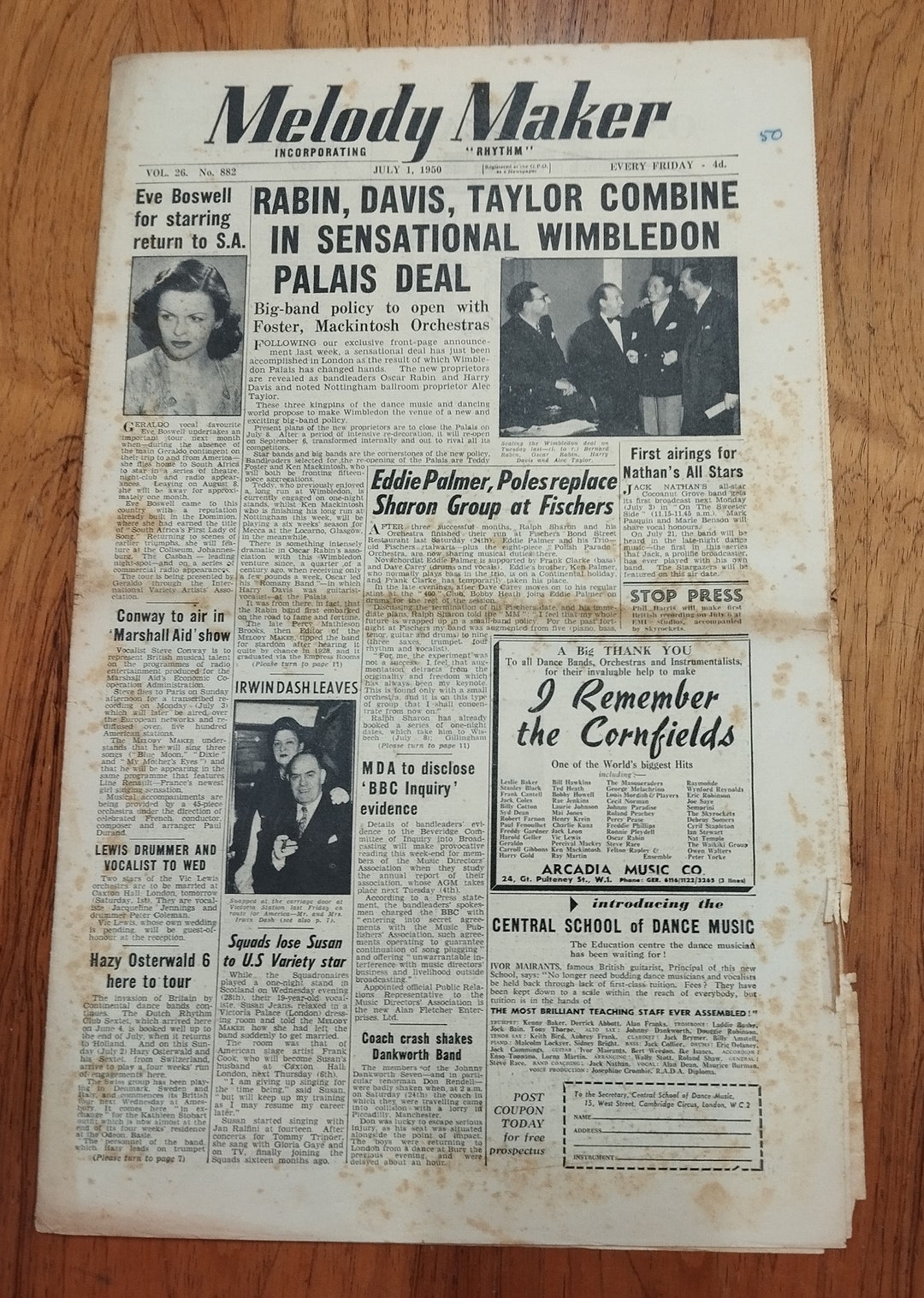 Melody Maker July 1 1950 British Pop Newspaper Rabin , Davis, Taylor - Etsy
