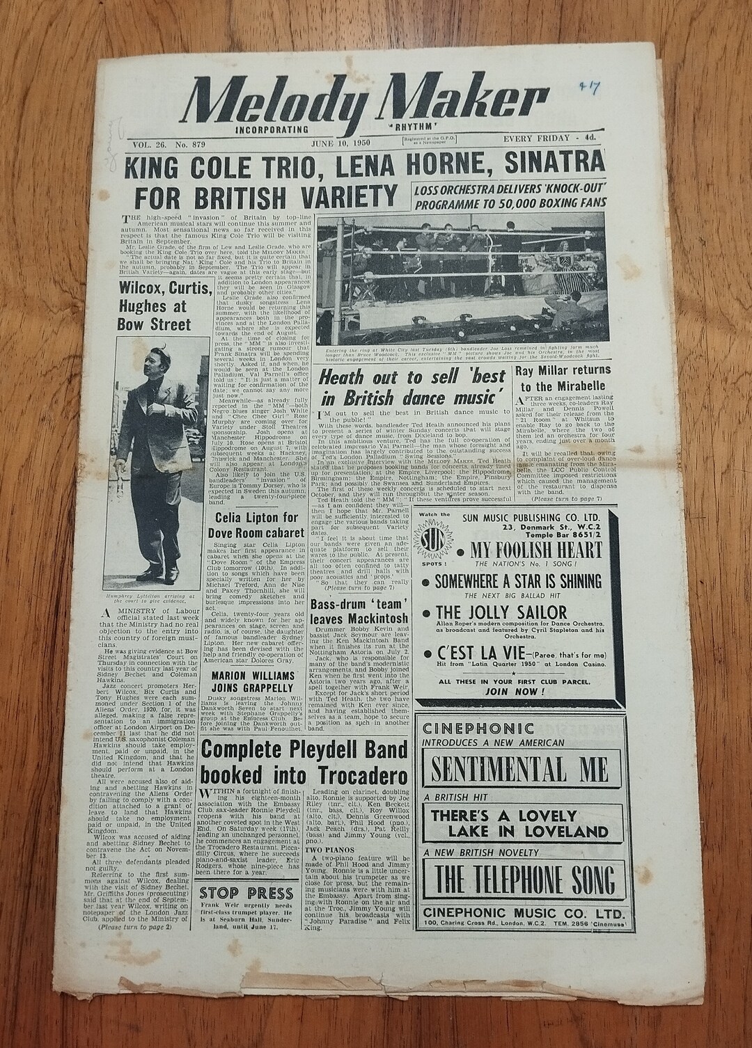 Melody Maker June 10 1950 British Pop Newspaper King Cole Lena Horne ...