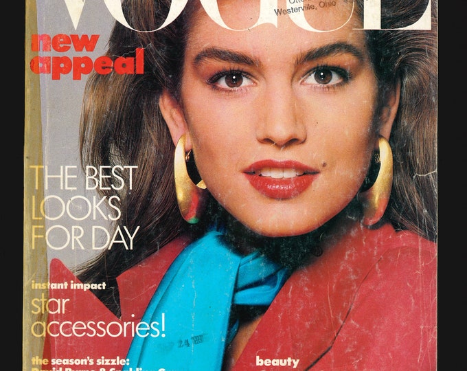 Vogue US Oct 1986 Original Vintage Fashion Magazine Cindy Crawford by ...