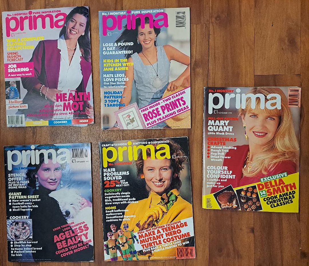 Prima Magazine 1990 Bundle of 5 Original Vintage Craft Fashion Knitting ...