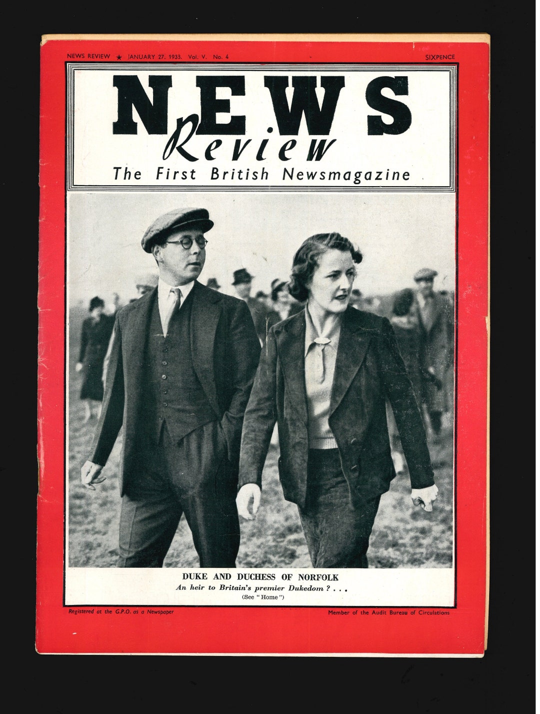 News Review Jan 27 1933 Vintage Magazine Duke and Duchess of Norfolk - Etsy