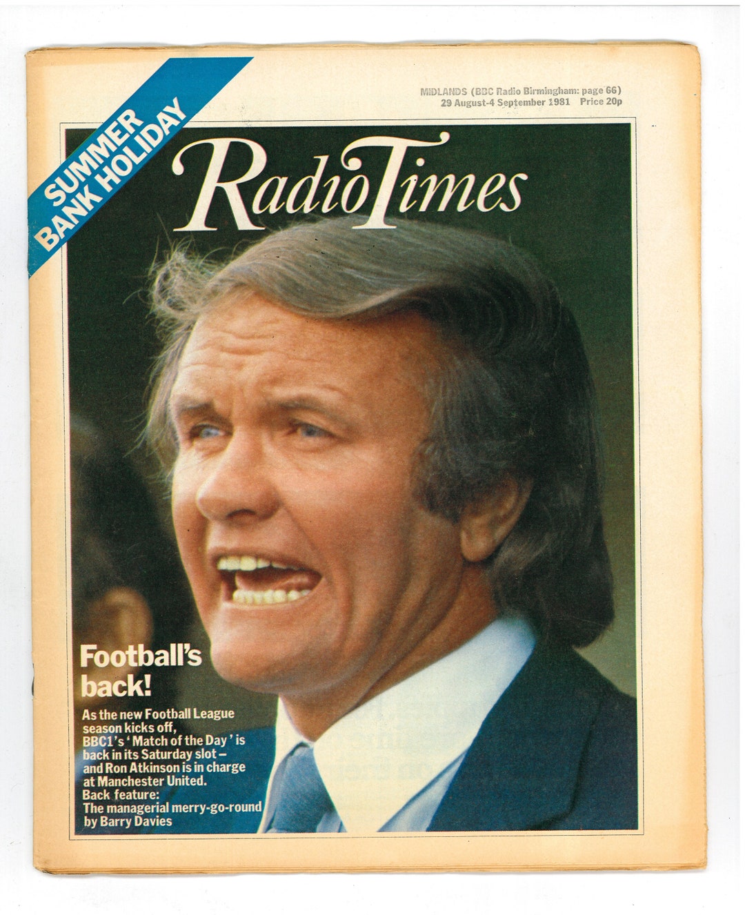 Radio Times Magazine 29 August 4 Sep 1981 Ron Atkinson - Etsy