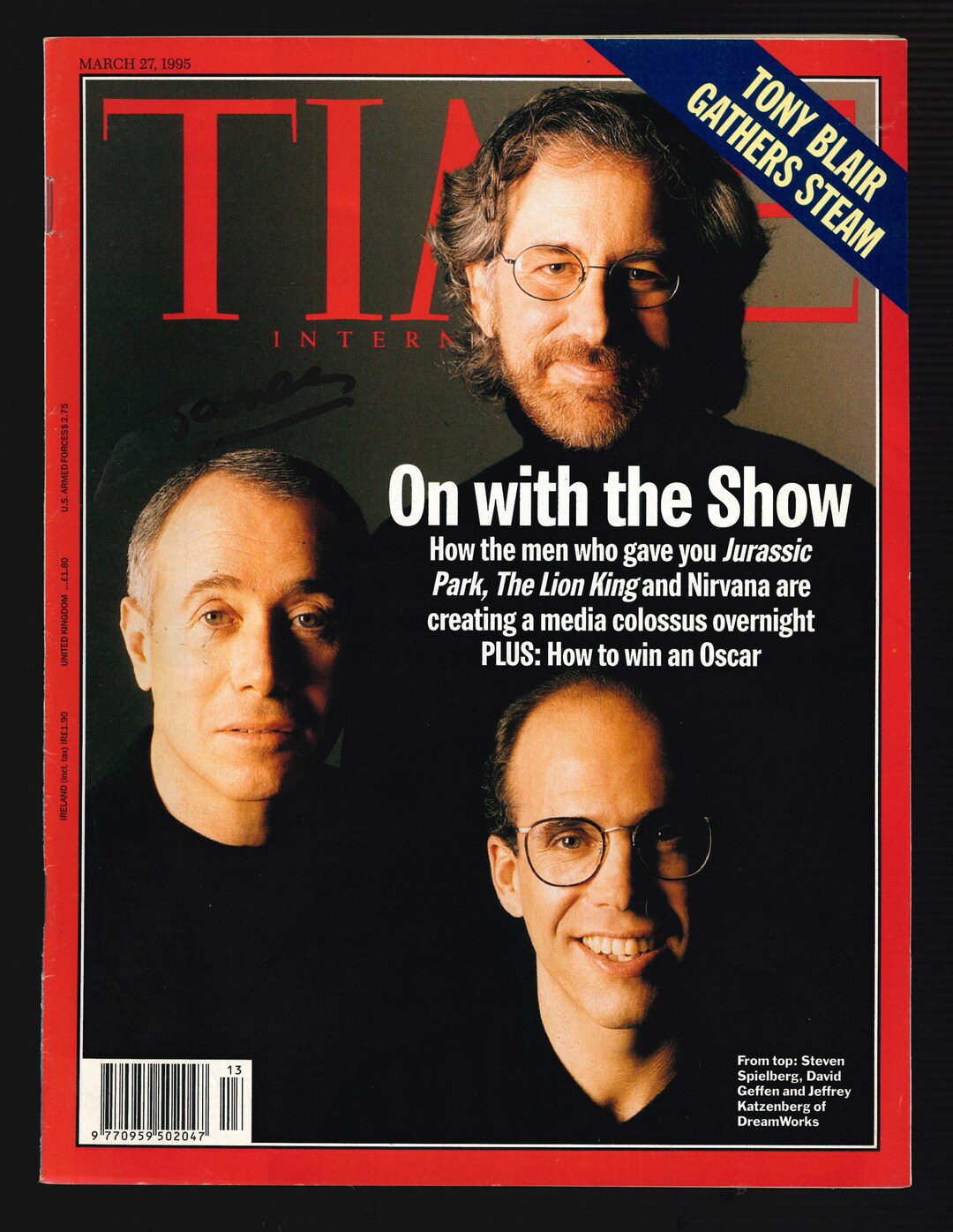 TIME MAR 25 1995 Vintage Magazine Spielberg Geffen Katzenberg - Etsy