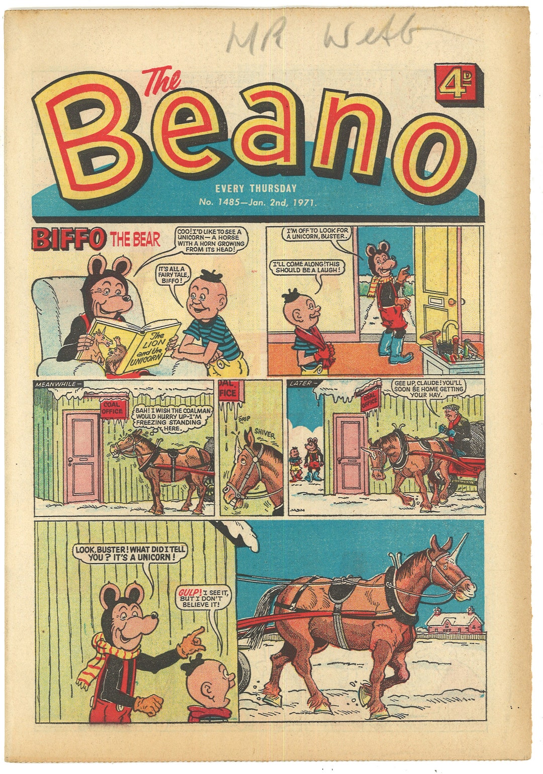 Beano No 1485 Jan 2 1971 UK Original British Vintage Comics Magazine ...