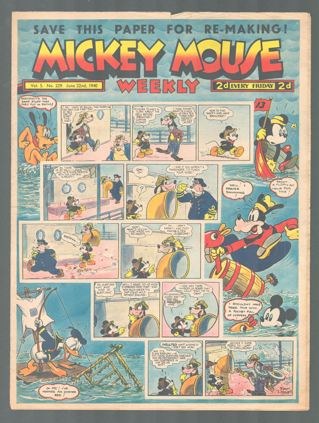 Mickey Mouse Weekly Vol 5 No 229 June 22 1940 UK Comic DISNEY - Etsy ...