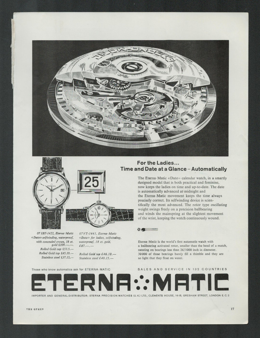 Eterna Matic Watch Advert 1960 Original Tear Sheet Ideal for Framing - Etsy