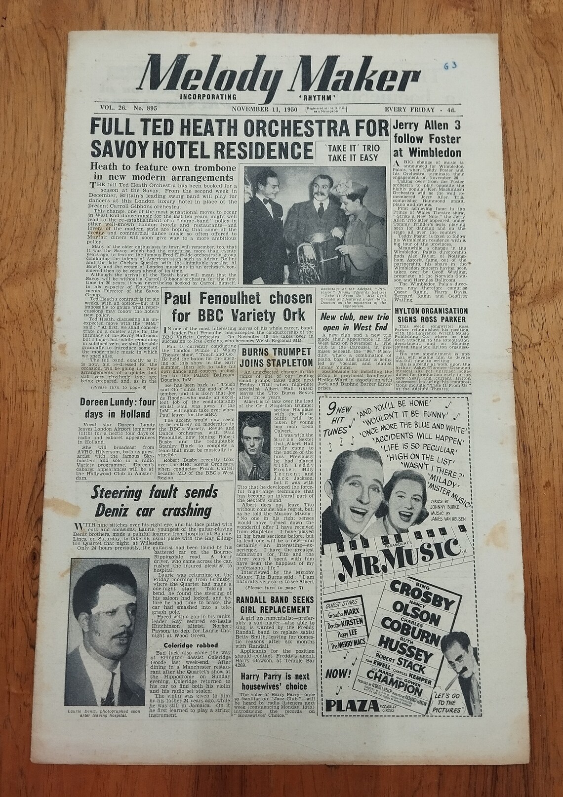 Melody Maker Nov 11 1950 British Pop Newspaper Ted Heath Orchestra - Etsy