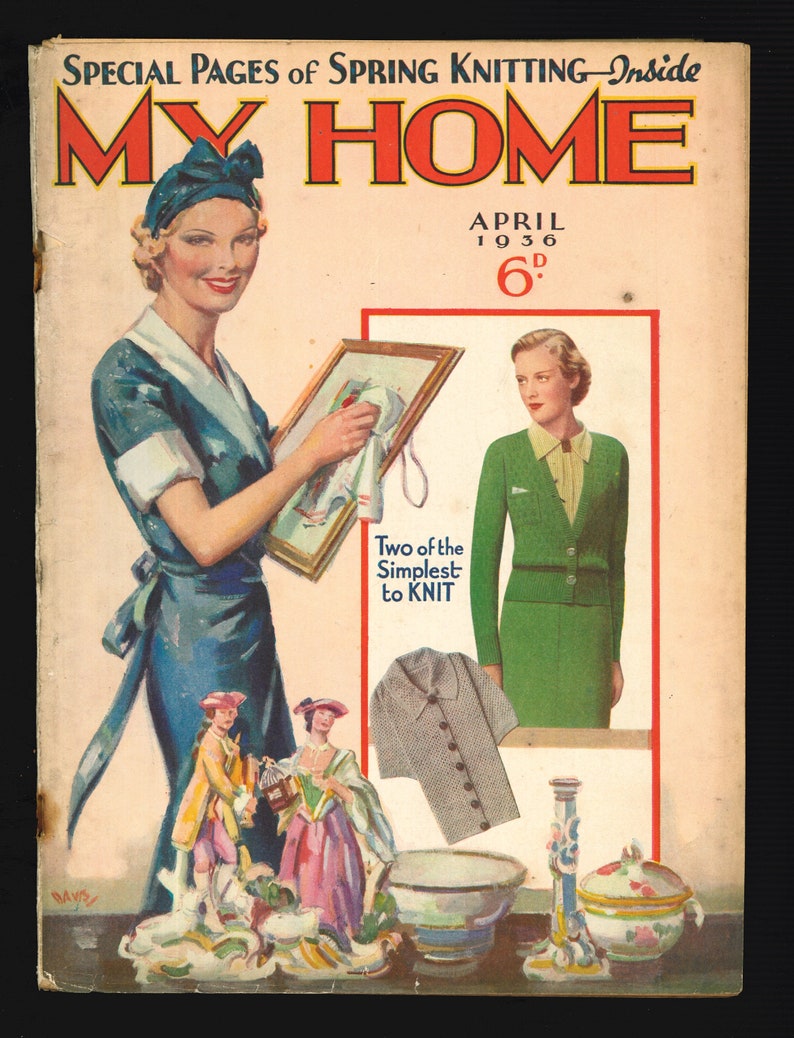 My Home Back Issues 1936 Original Vintage Women’s Magazine Knitting ...
