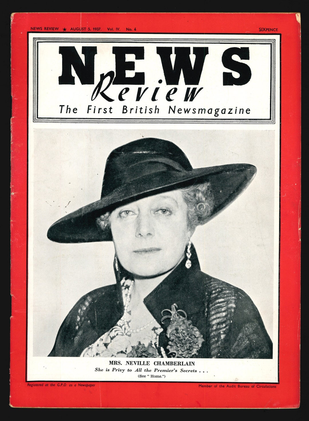 NEWS REVIEW AUG 5 1937 Vintage Magazine Mrs Neville Chamberlain - Etsy