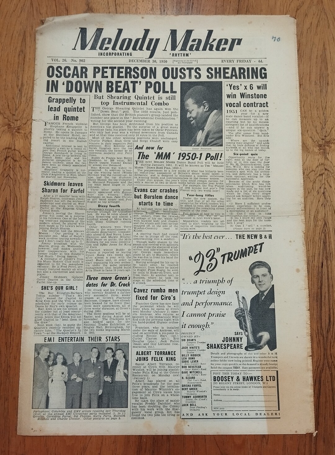 Melody Maker Dec 30 1950 British Pop Newspaper Oscar Peterson - Etsy